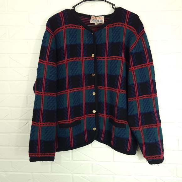 Tally Ho | Sweaters | Vintage Tally Ho Green Plaid Heavyweight Knit ...